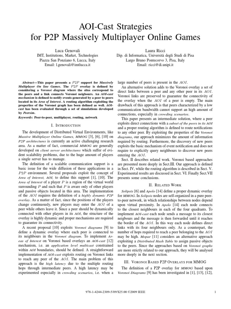 AOI-Cast Strategies For P2P Massively Multiplayer Online Games | PDF | Routing | Peer To Peer