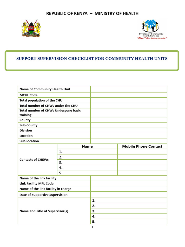 Support Supervision Checklist For Community Health Units | PDF