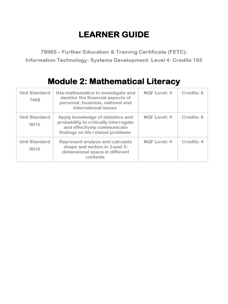 Lg It Sd4 Module 2 Mathematical Literacy V 2 Pdf Educational