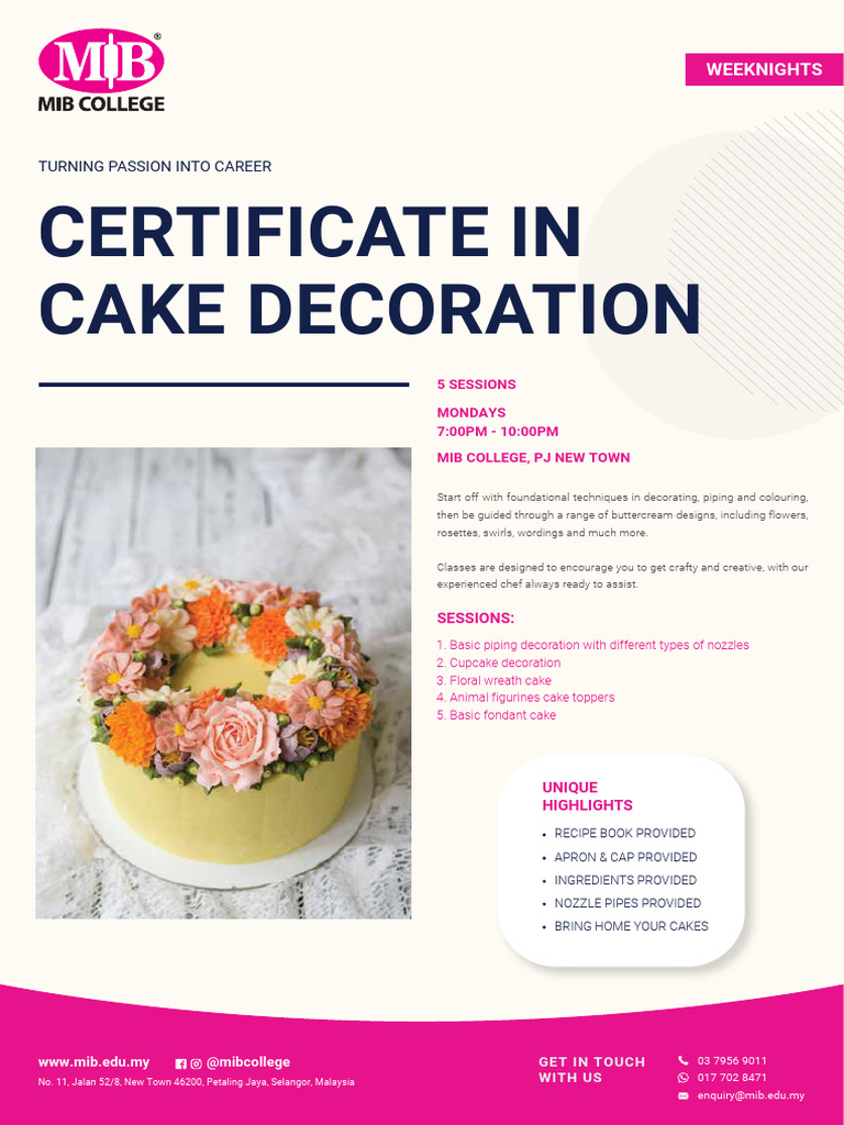 Cake Decoration Certificate Course | PDF | Cakes | Cuisine