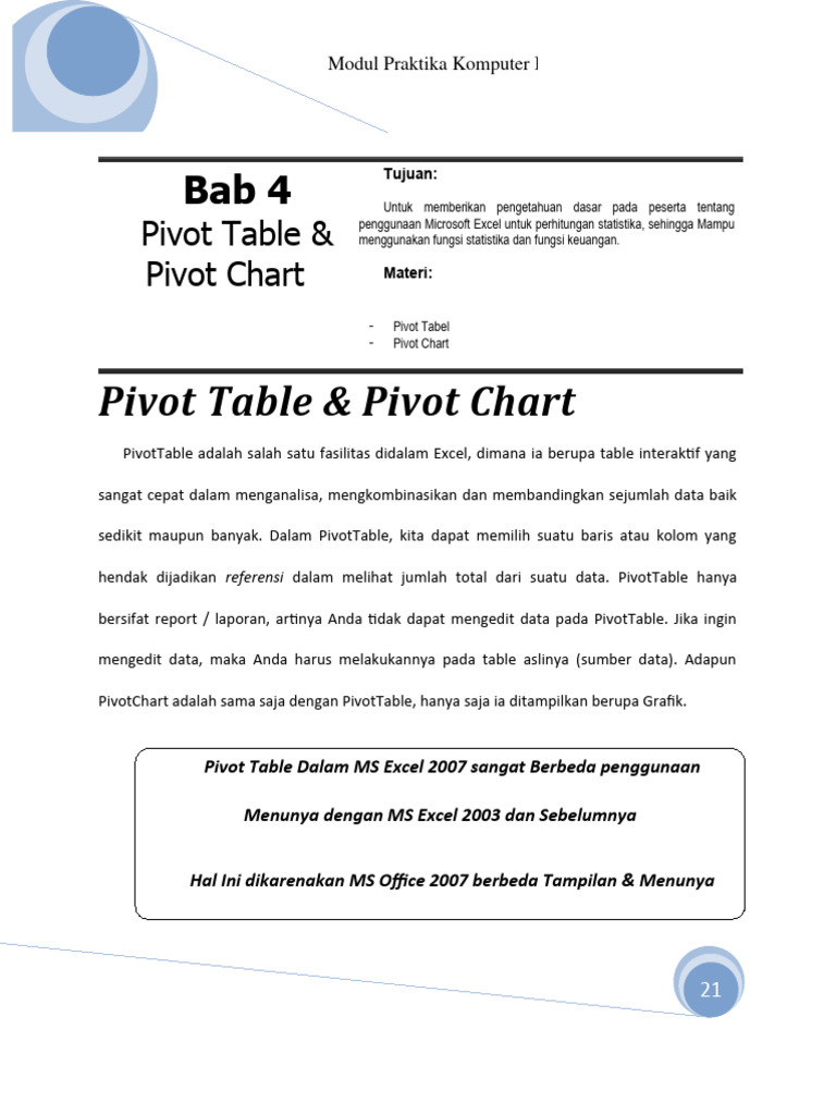 Bab 04 Microsoft Excel Untuk Pivot Tabel Dan Pivot Chart Hal 21 - 41 | PDF