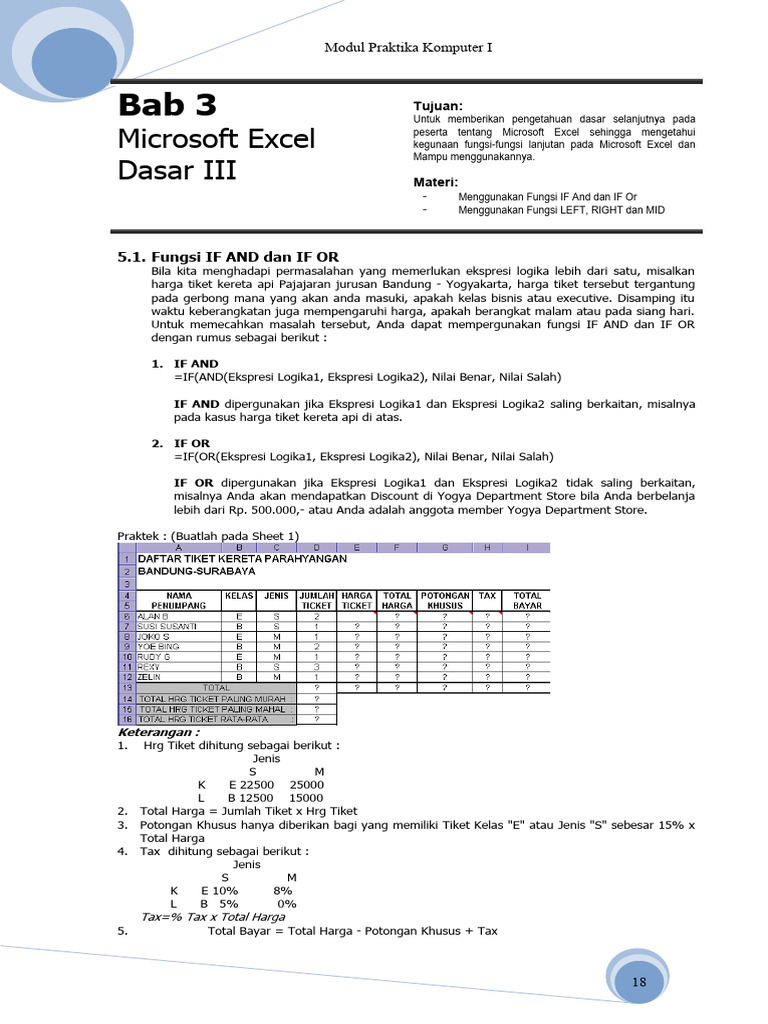 BAB 03 Microsoft Excel Dasar III Hal 18 - 20 | PDF