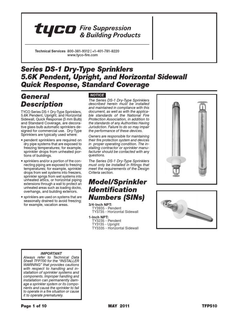 Tyco DS-1 Dry-Type Sprinklers Guide | PDF | Fire Sprinkler System ...