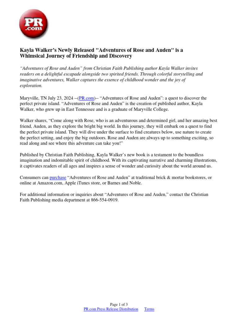Kayla Walker's Newly Released "Adventures of Rose and Auden" Is A ...