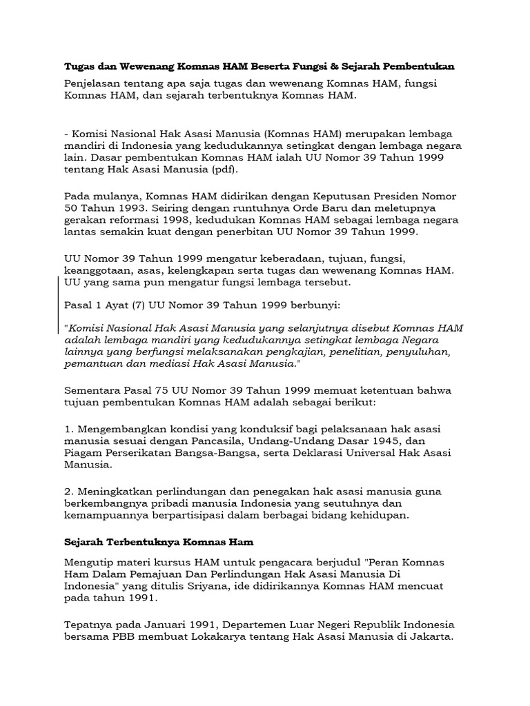 Tugas Dan Wewenang Komnas HAM Beserta Fungsi | PDF