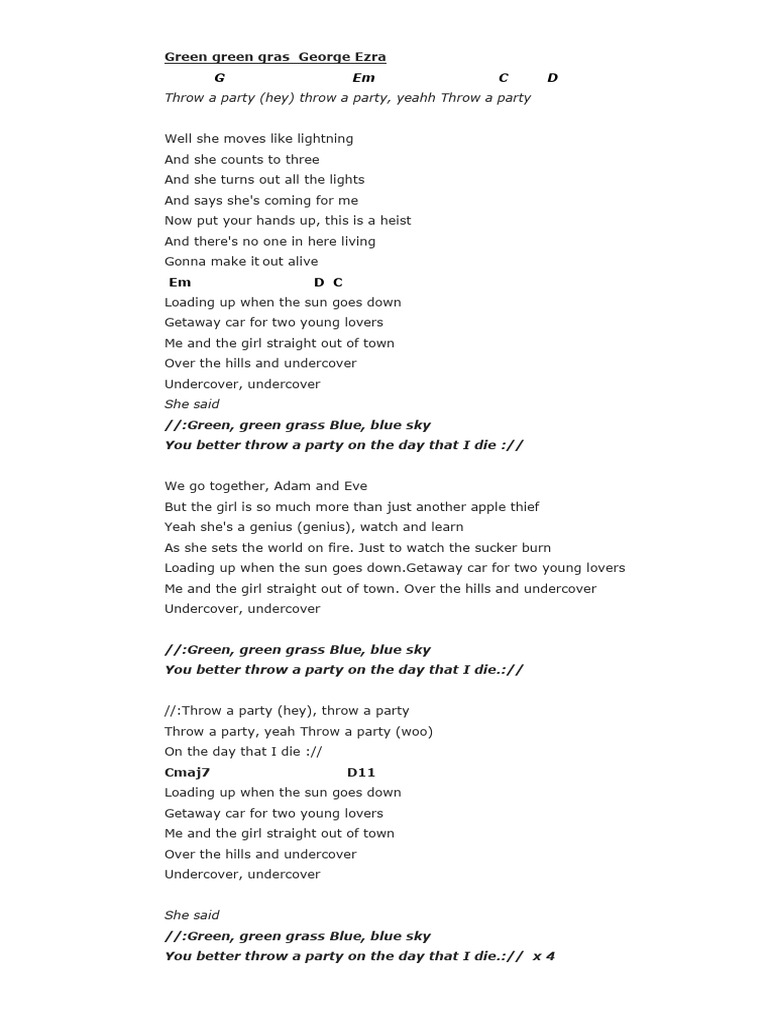 "Green Green Grass Lyrics by George Ezra" | PDF | Poetry