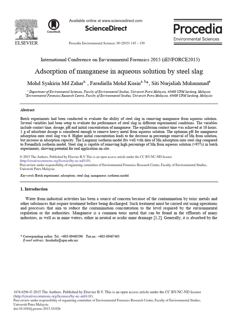 Adsorption of Manganese in Aqueous Solution by - 2015 - Procedia ...