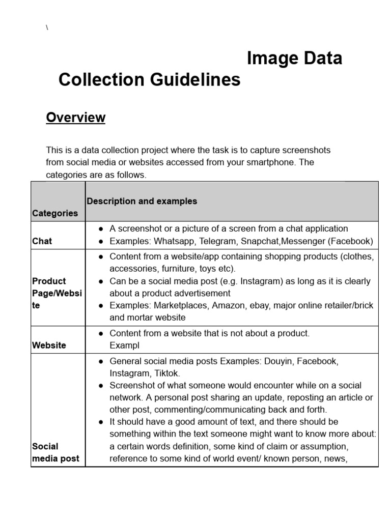 Telus Image Data Collection Guidelines | PDF | Social Media | Popular ...