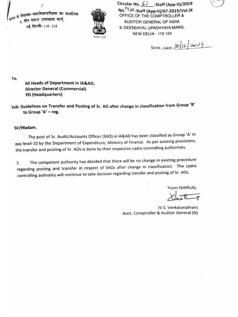 Guidelines On Transfer and Posting of SR AO After Change in ...