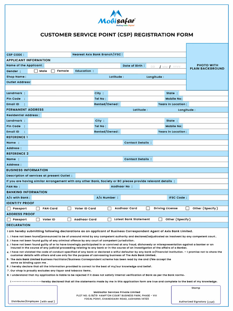 Axis Bank CSP Form | PDF