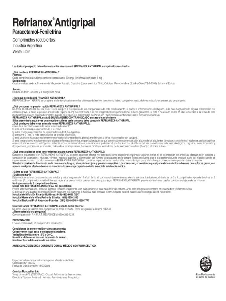 Refrianex Antigripal | PDF | Medicamentos con receta | Hipertensión