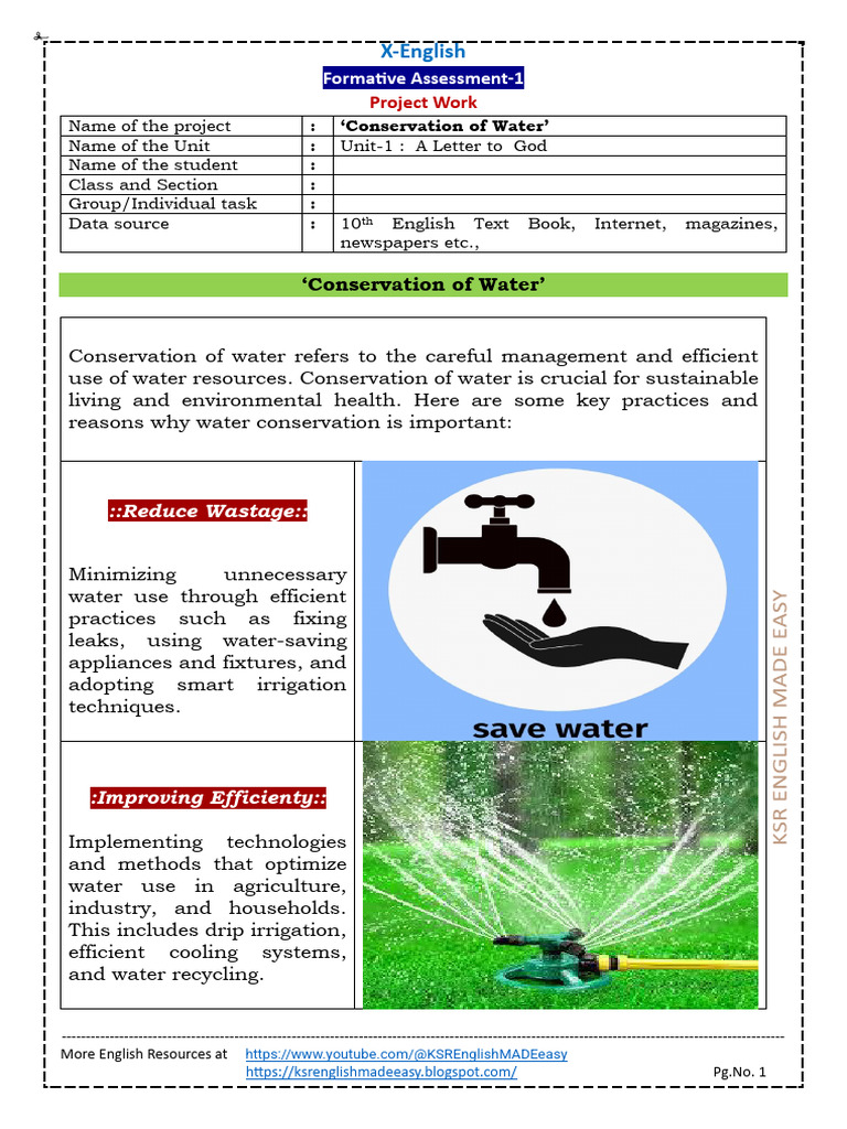 10th FA1-English Poject Work | PDF | Water Conservation | Conservation ...