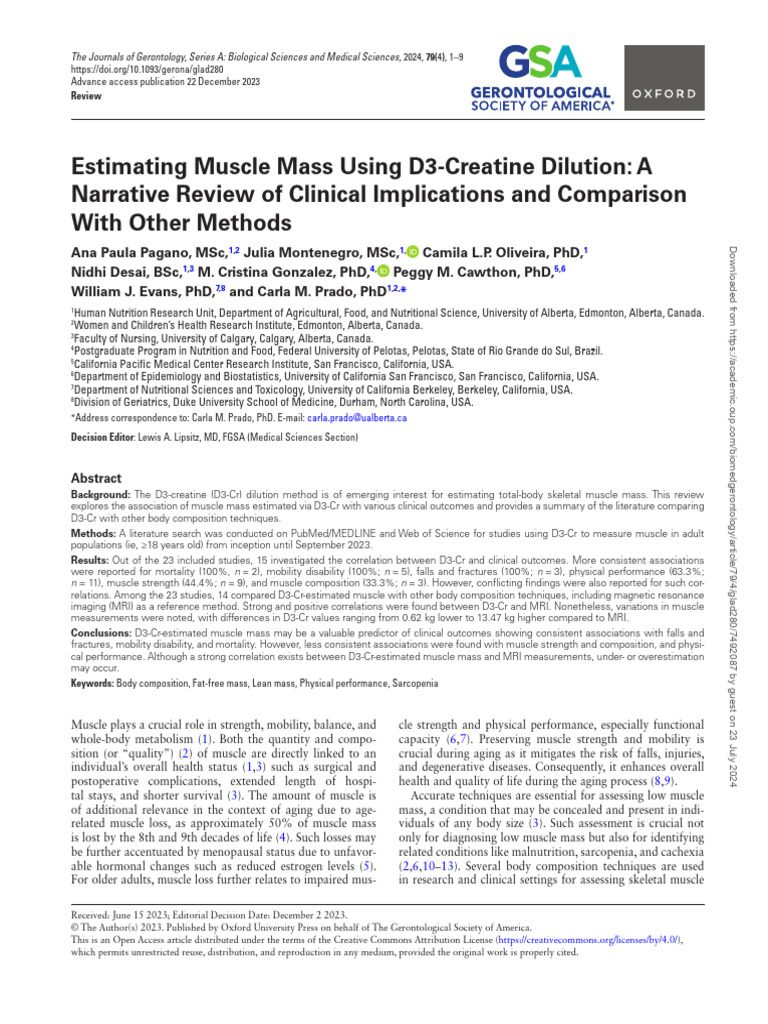 Estimating Muscle Mass Using D3-Creatine Dilution | PDF | Magnetic ...