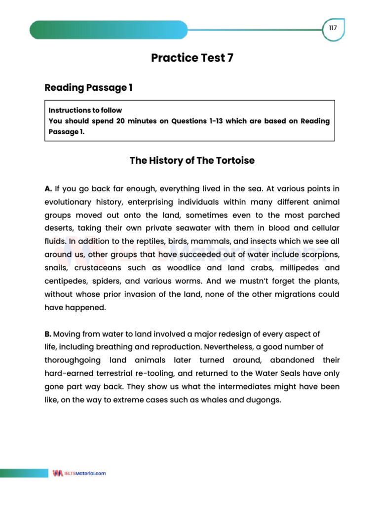 Advanced Reading Test 7 - Passage 1+2 | PDF | Guitars | Turtle