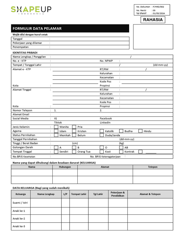 Form Data Diri - SUI | PDF