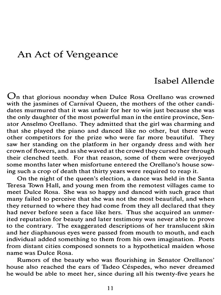 Allende, Isabel - An Act of Vengeance (1990) | PDF