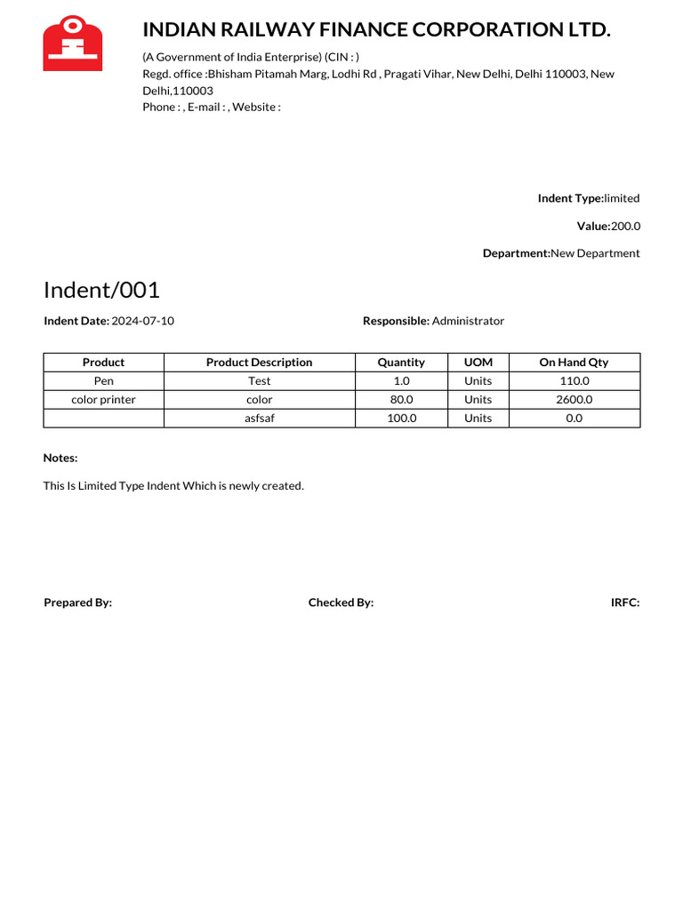 Indent Report | PDF