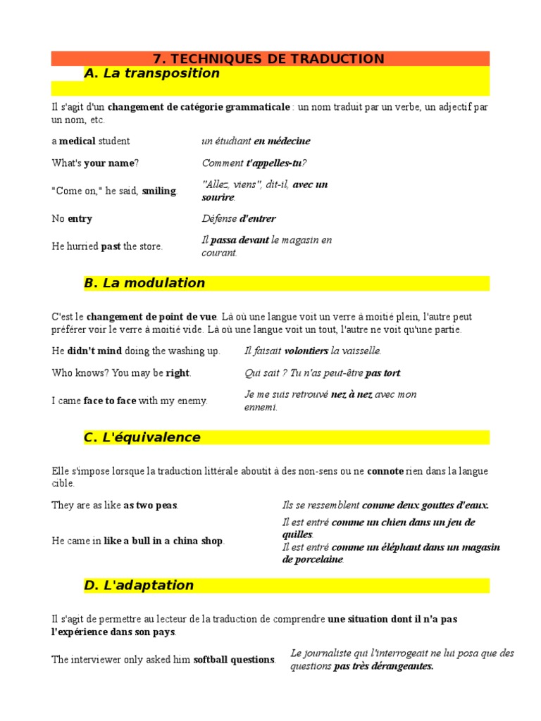 Techniques de Traduction Essentielles | PDF | Grammaire | Syntaxe