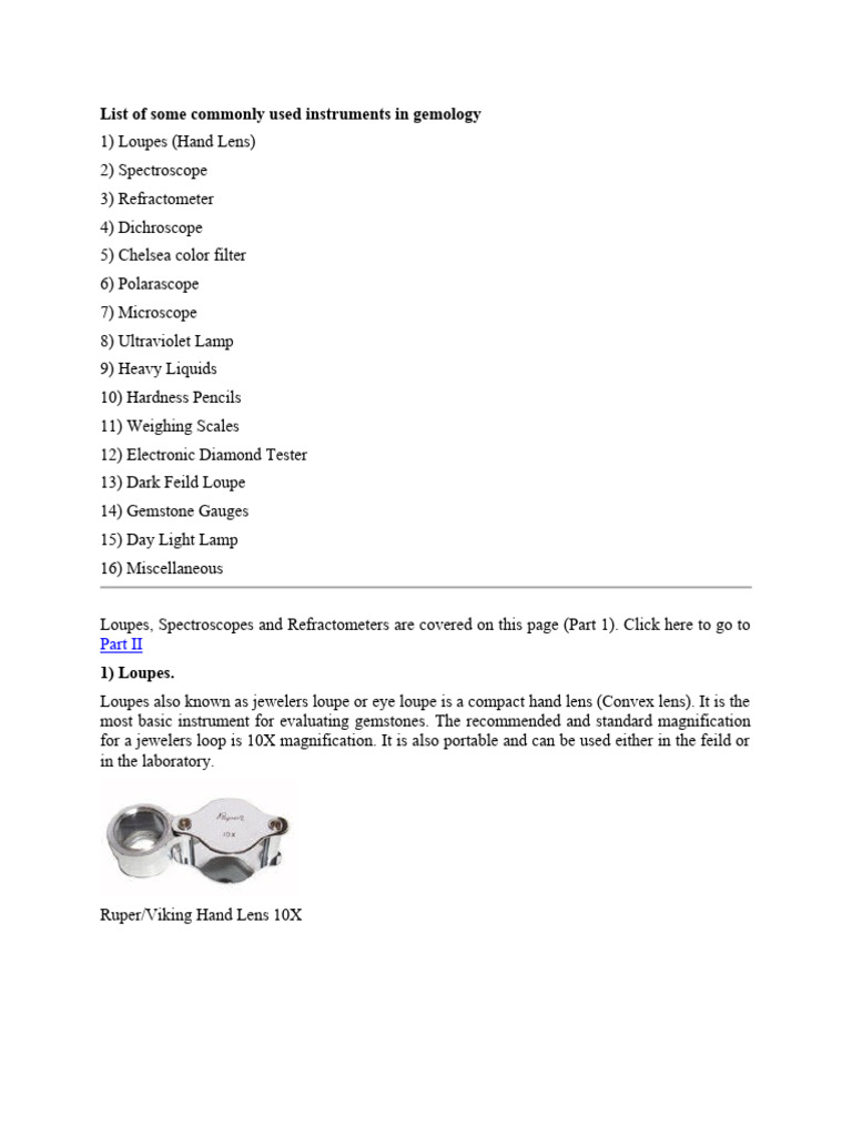 List of Some Commonly Used Instruments in Gemology | PDF | Gemstone ...