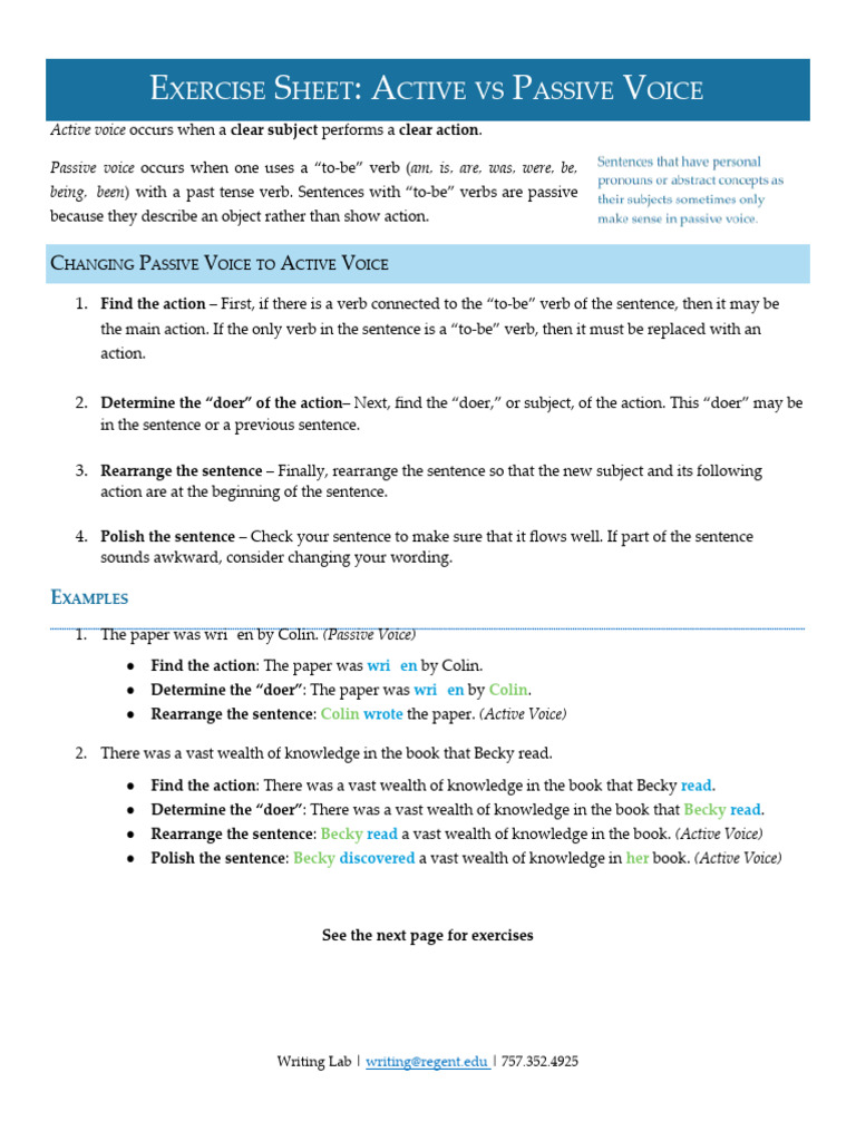 Active-vs-Passive-Exercise-Sheet | PDF | Verb | Subject (Grammar)