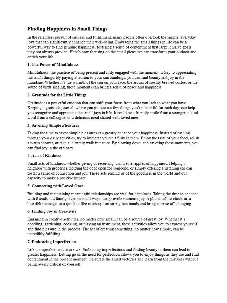 Finding Happiness In Small Things Pdf Happiness Pleasure