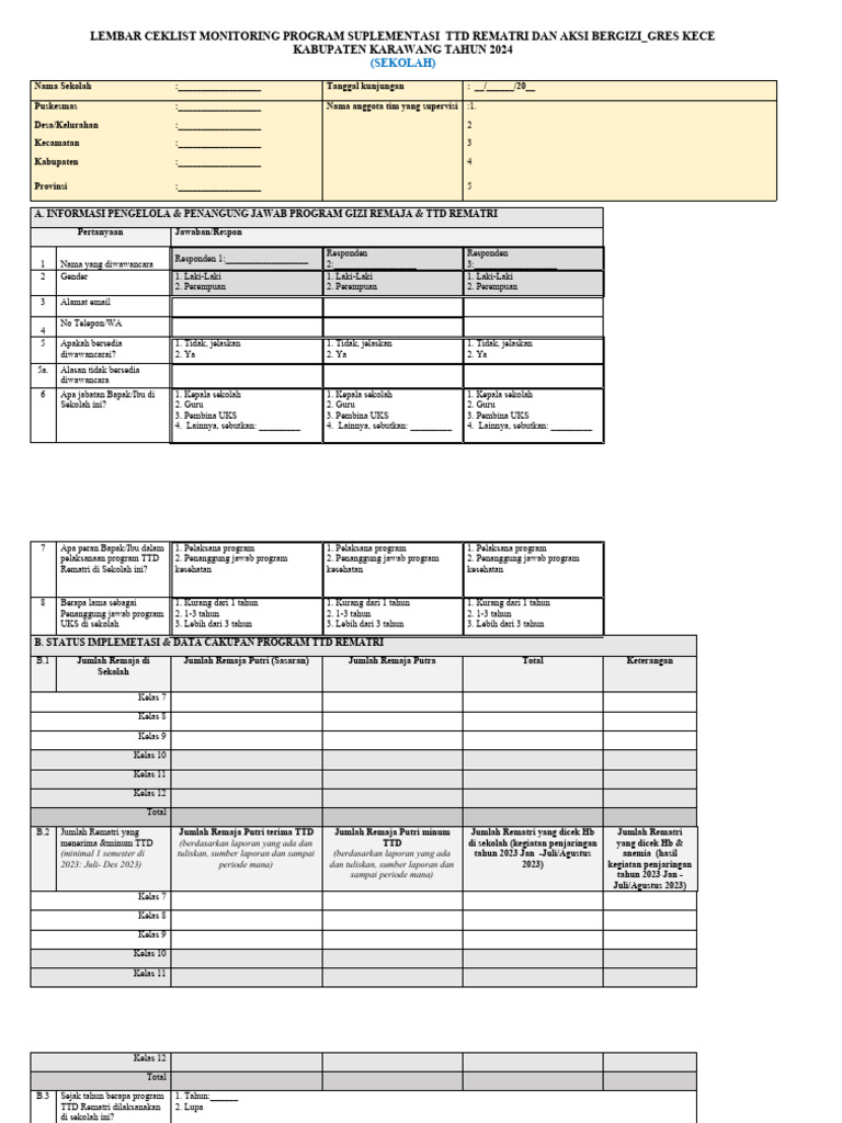 Ceklist Monitoring Program TTD Rematri 2024 | PDF