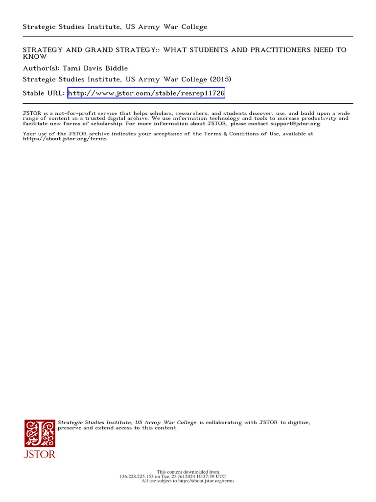 Biddle STRATEGYGRANDSTRATEGY 2015 | PDF | Strategic Studies Institute ...