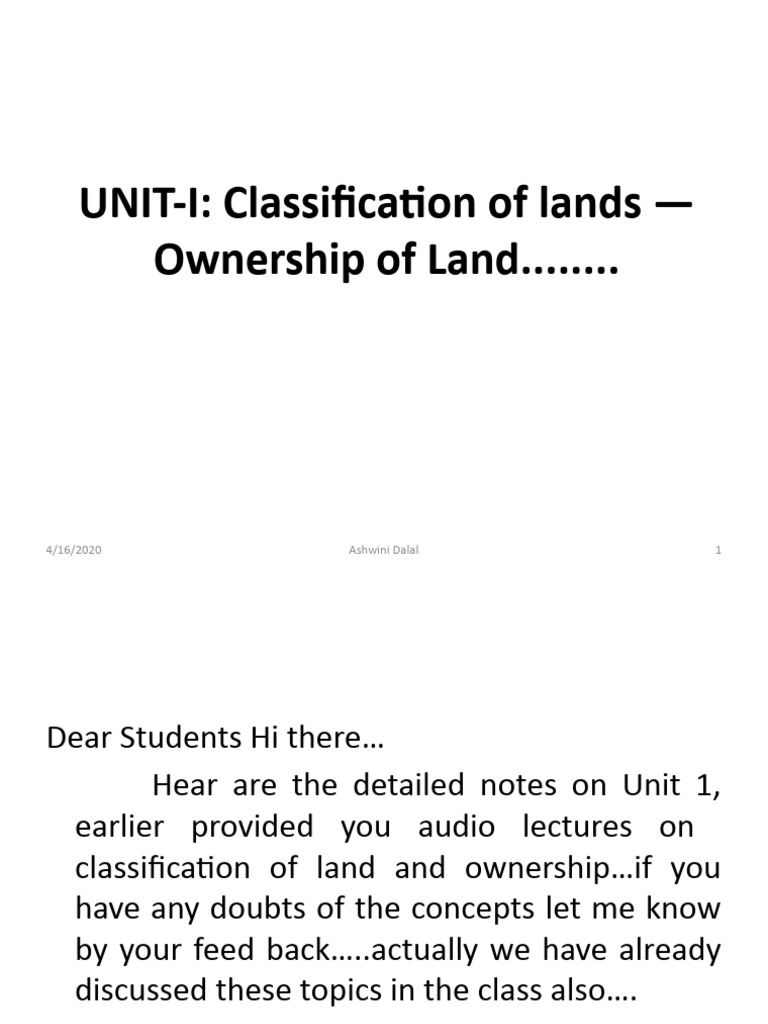 Notes On Unit 1 Land Laws PDF Lease Leasehold Estate