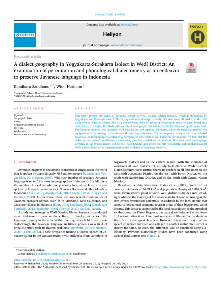 A Dialect Geography in Yogyakarta Surakarta Isolect in Wedi District ...