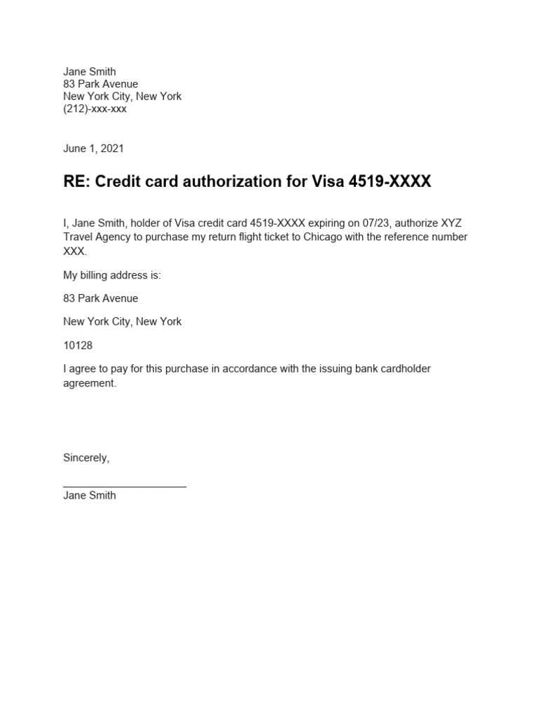 Credit Card Authorization Letter | PDF | Law