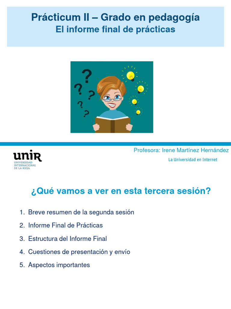 Prácticum II - Grado en Pedagogía: El Informe Final de Prácticas | PDF | Planificación | Evaluación