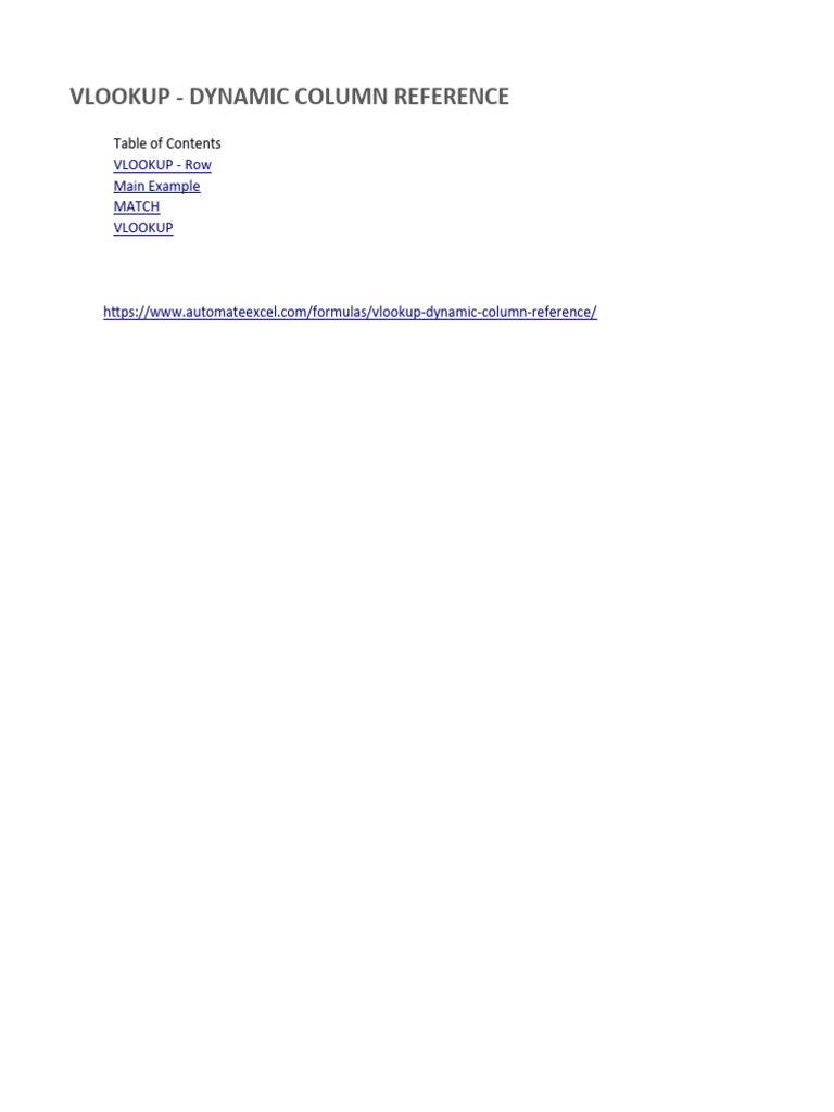 Vlookup Dynamic Column Reference | PDF Vlookup Dynamic Column Reference | PDF