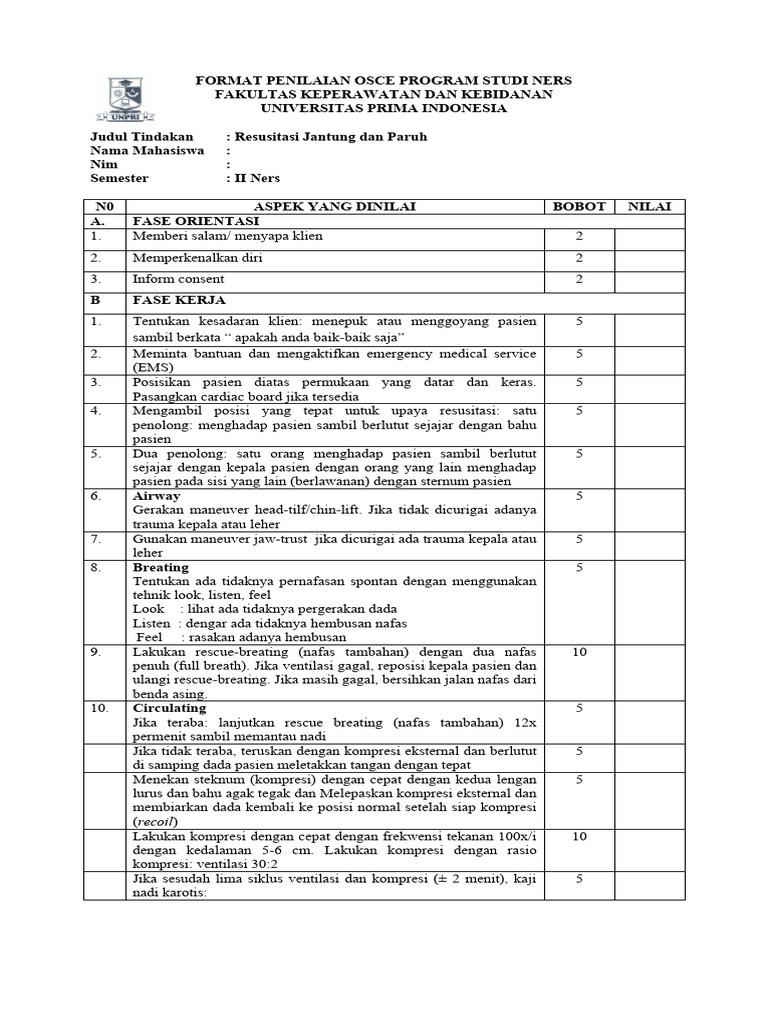 Format Penilaian Osce Sem II RJP | PDF