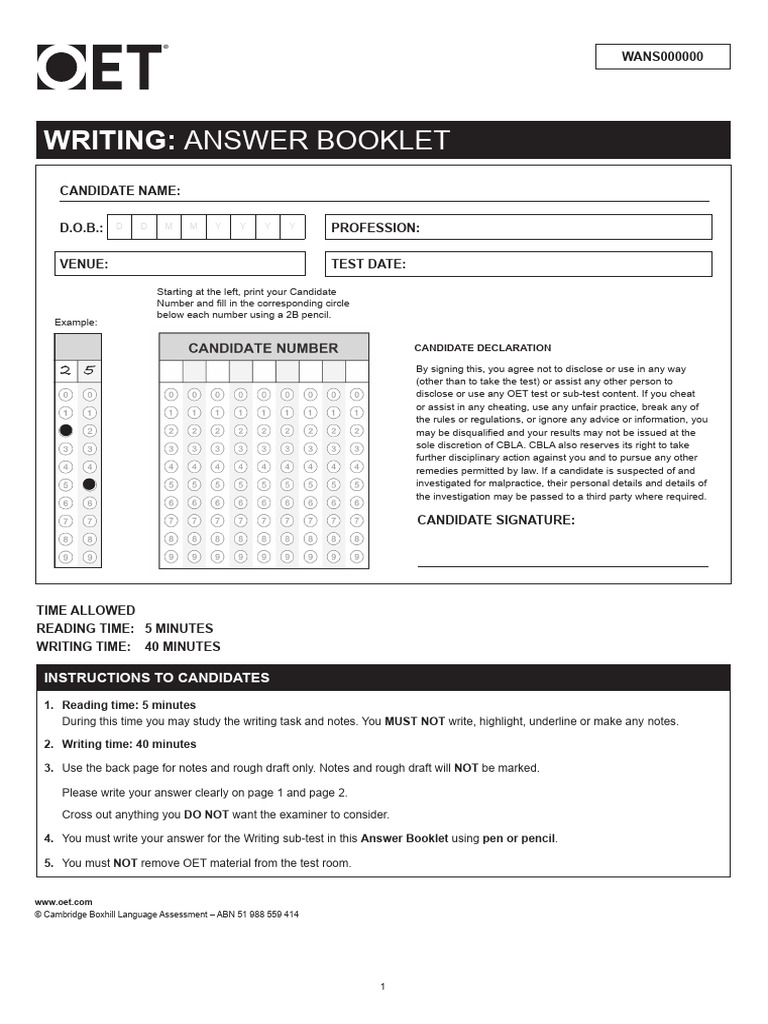 OET Writing Answer Booklet | PDF | Justice | Crime & Violence