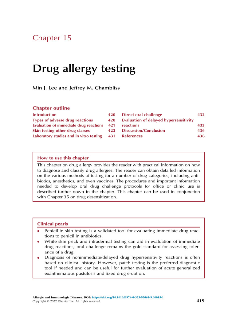 Chapter 15 Drug Allergy Testing 2022 Allergic and Immunologic Diseases ... Chapter 15 Drug Allergy Testing 2022 Allergic and Immunologic Diseases ...