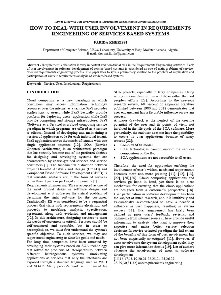 How To Deal With User Involvement in Requirements Rngineering of Services Based Systems | PDF ...