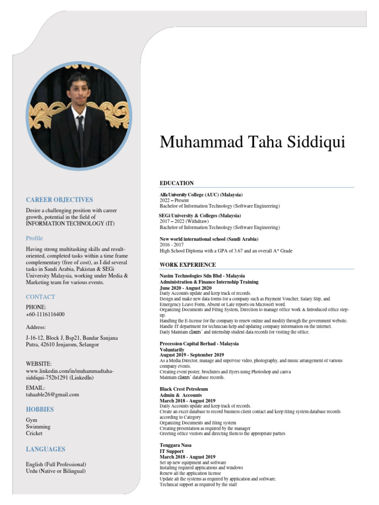 Muhammad Taha Siddiqui | PDF | Application Software | Databases