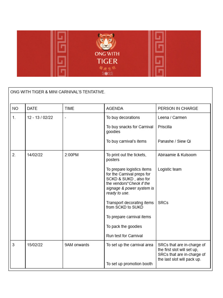 Carnival Event Planning Schedule 2022 | PDF