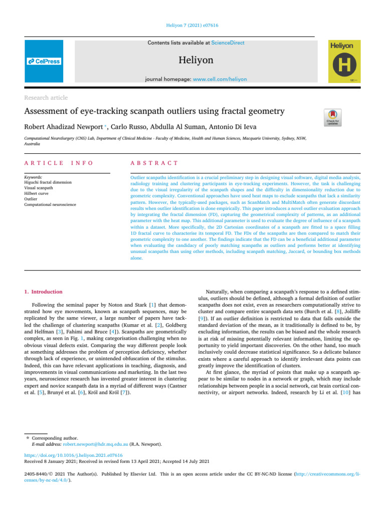Assessment of Eye Tracking Scanpath Outliers Using Fractal Geome - 2021 ...