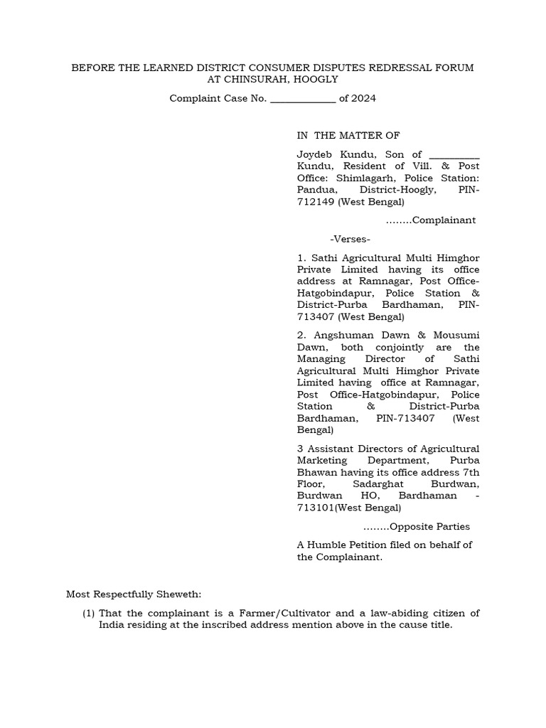 Joydeb Kundu Consumer Plaint Petition | PDF | Damages | Common Law