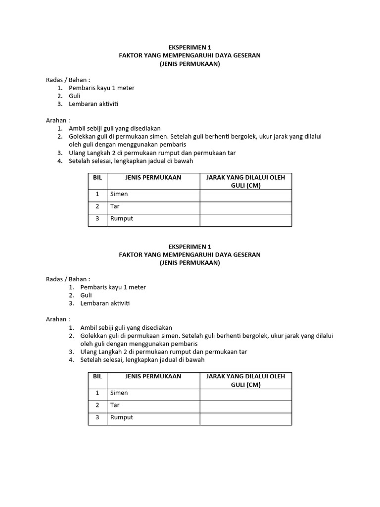 Eksperimen Daya Geseran untuk Tahun 6 | PDF