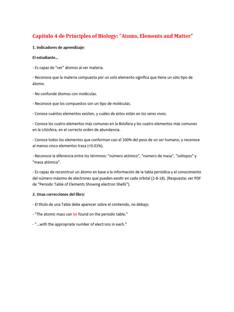 Átomos y Elementos en Biología | PDF