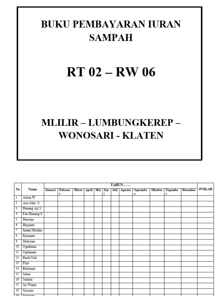 Buku Iuran Sampah | PDF