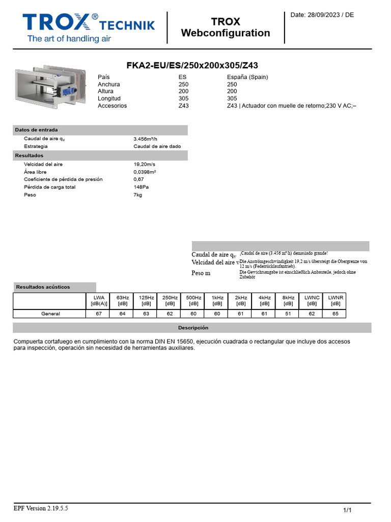 Compuerta Cortafuego TROX: Detalles y Especificaciones | PDF