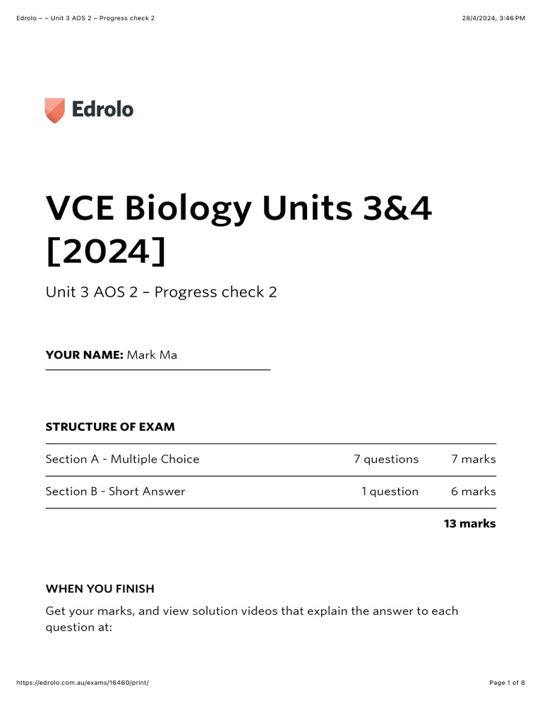 Edrolo Cellular respiration Unit 3&4 | Download Free PDF | Cellular Respiration | Glycolysis