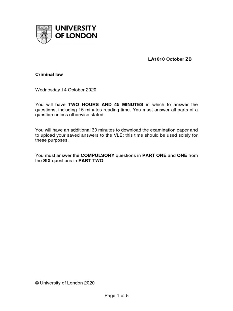 Criminal Law Exam Paper | PDF | Prosecutor