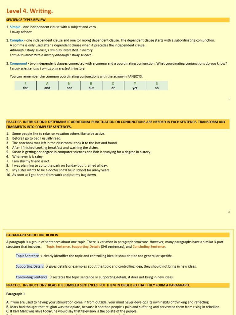 Level 4 Writing WK 1-2 | PDF | Self-Improvement