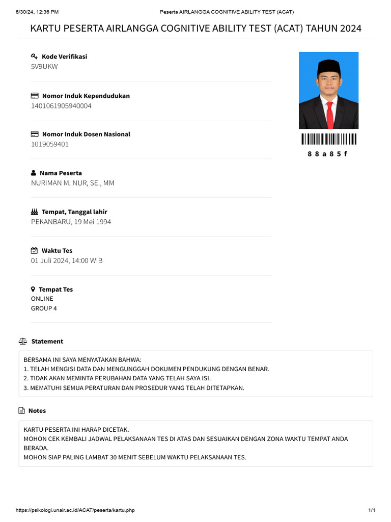 Kartu Peserta ACAT 2024 | PDF