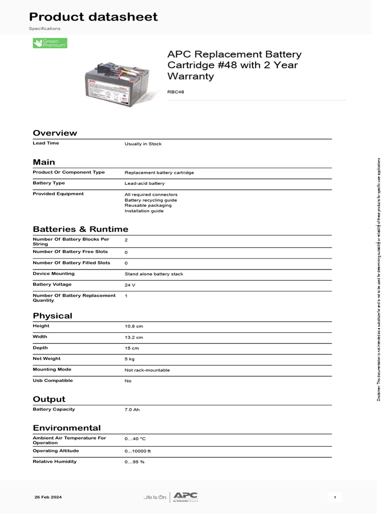 APC Replacement-Battery-Cartridges RBC48 | PDF | Electricity | Electronics