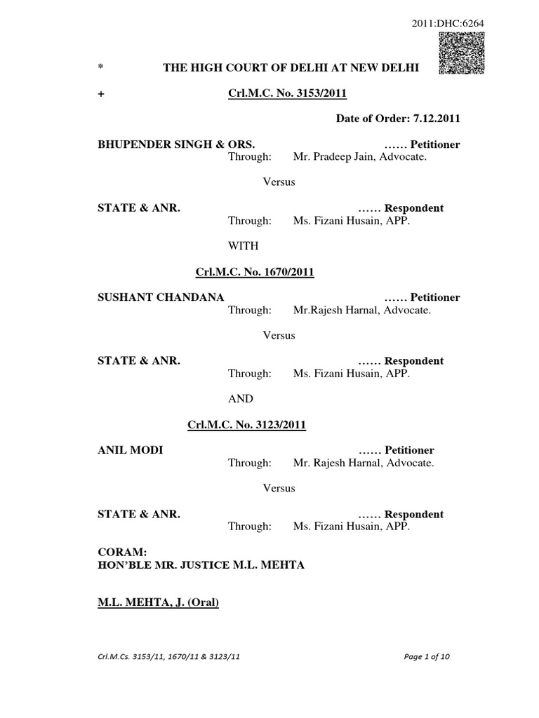 Bhupinder Singh Vs Delhi | PDF | Bail | Common Law